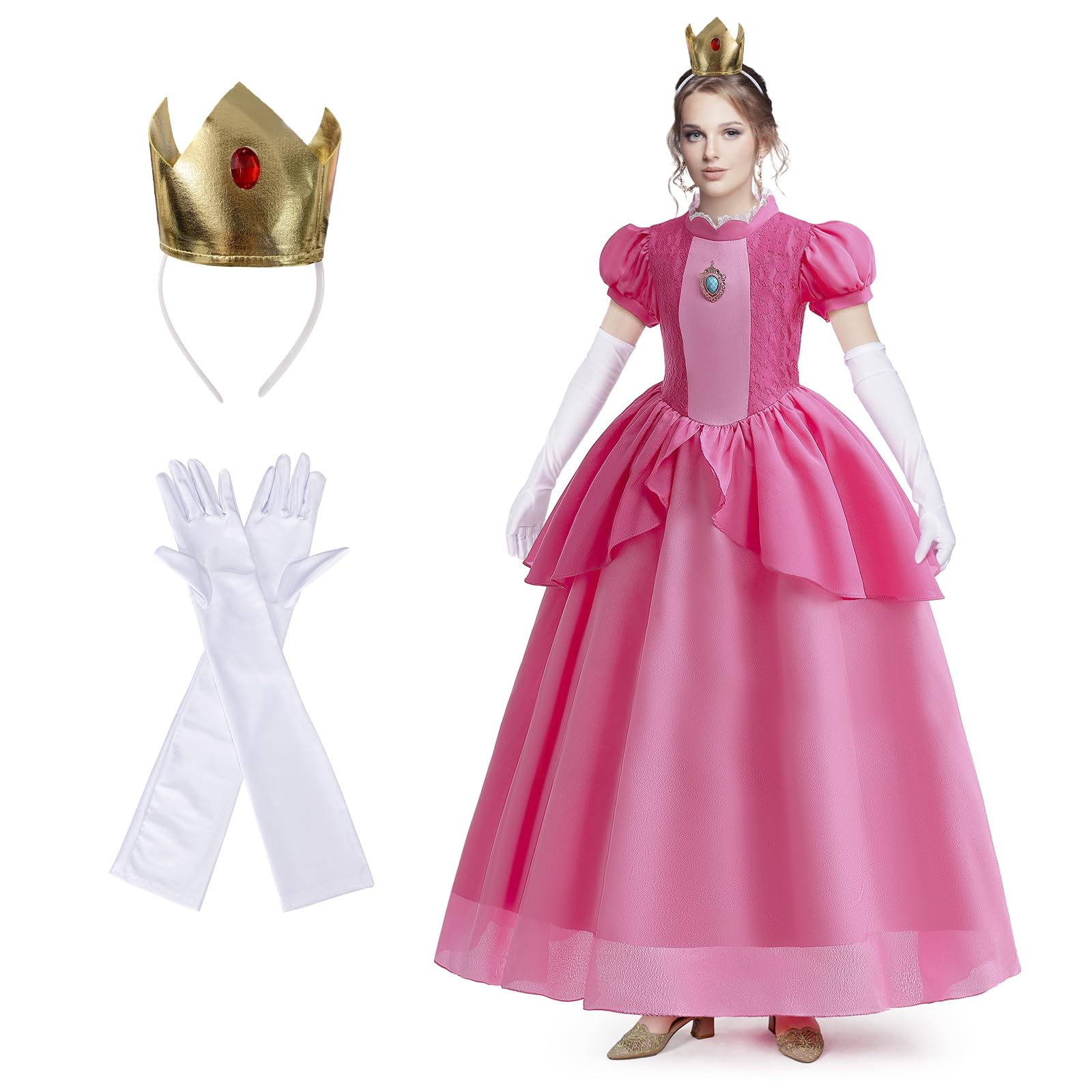 Super Brothers Princess Peach Costume Women Peach Dress Women-M(Height ...