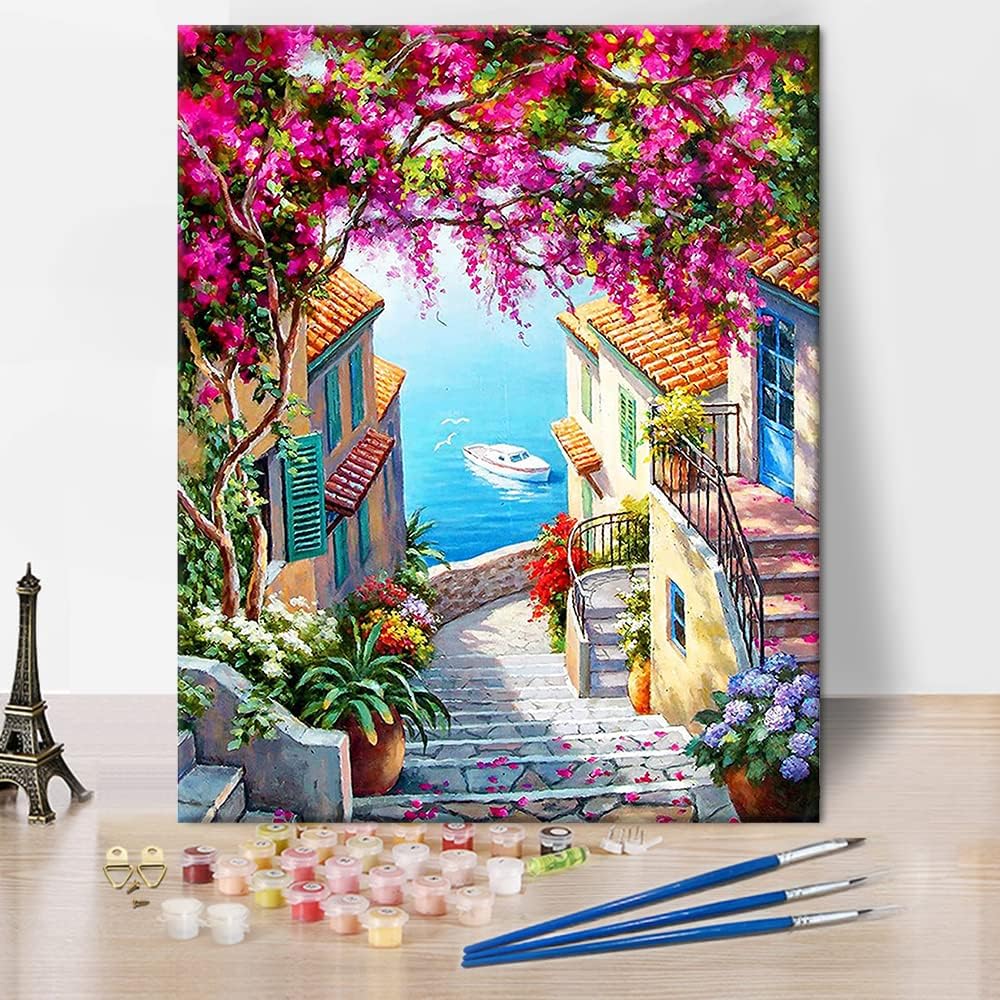 Street Scenery Paint by Number for Adults, Stairs To The Sea Art Paint ...
