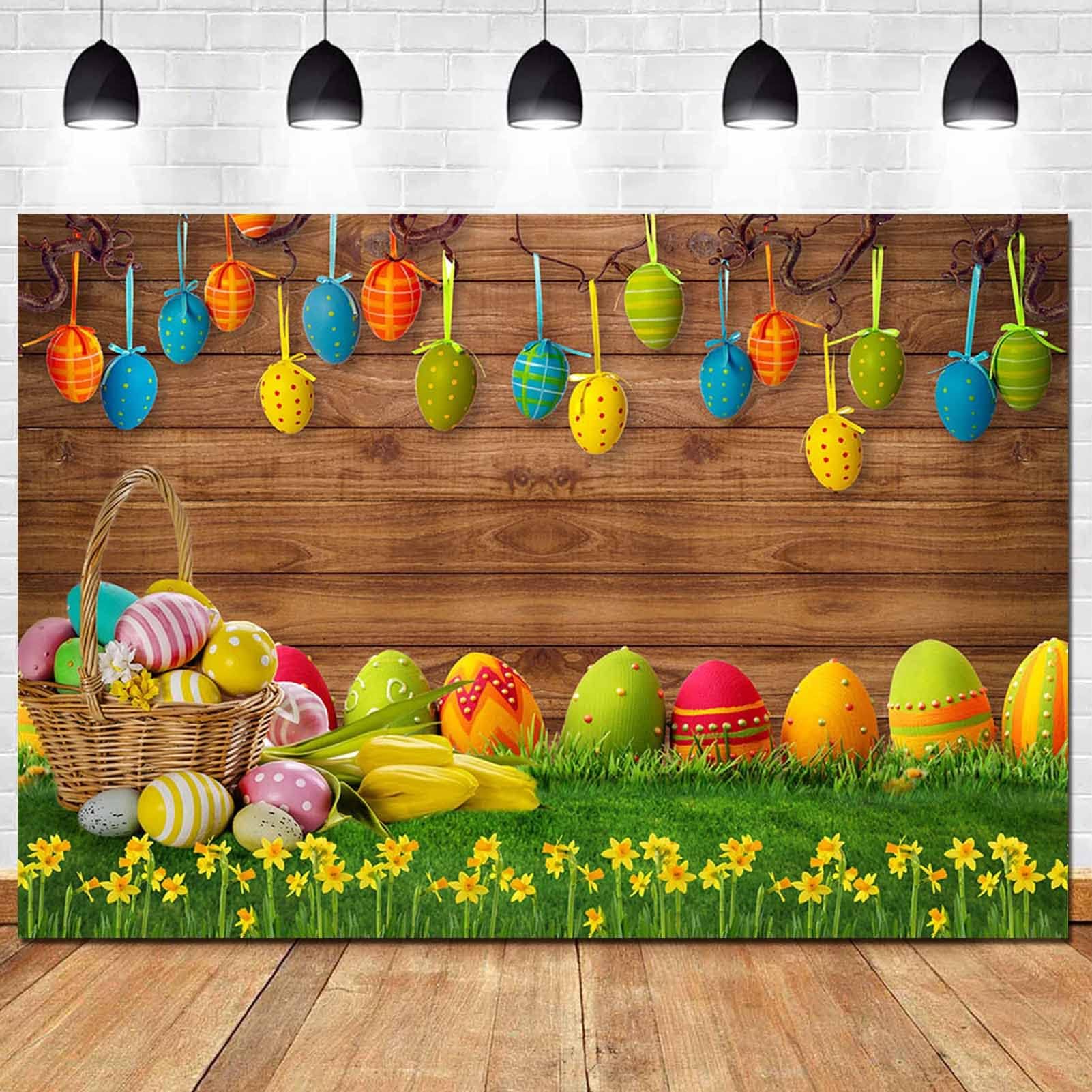 Amazon.com : Spring Happy Easter Photography Backdrops Rustic Wooden ...