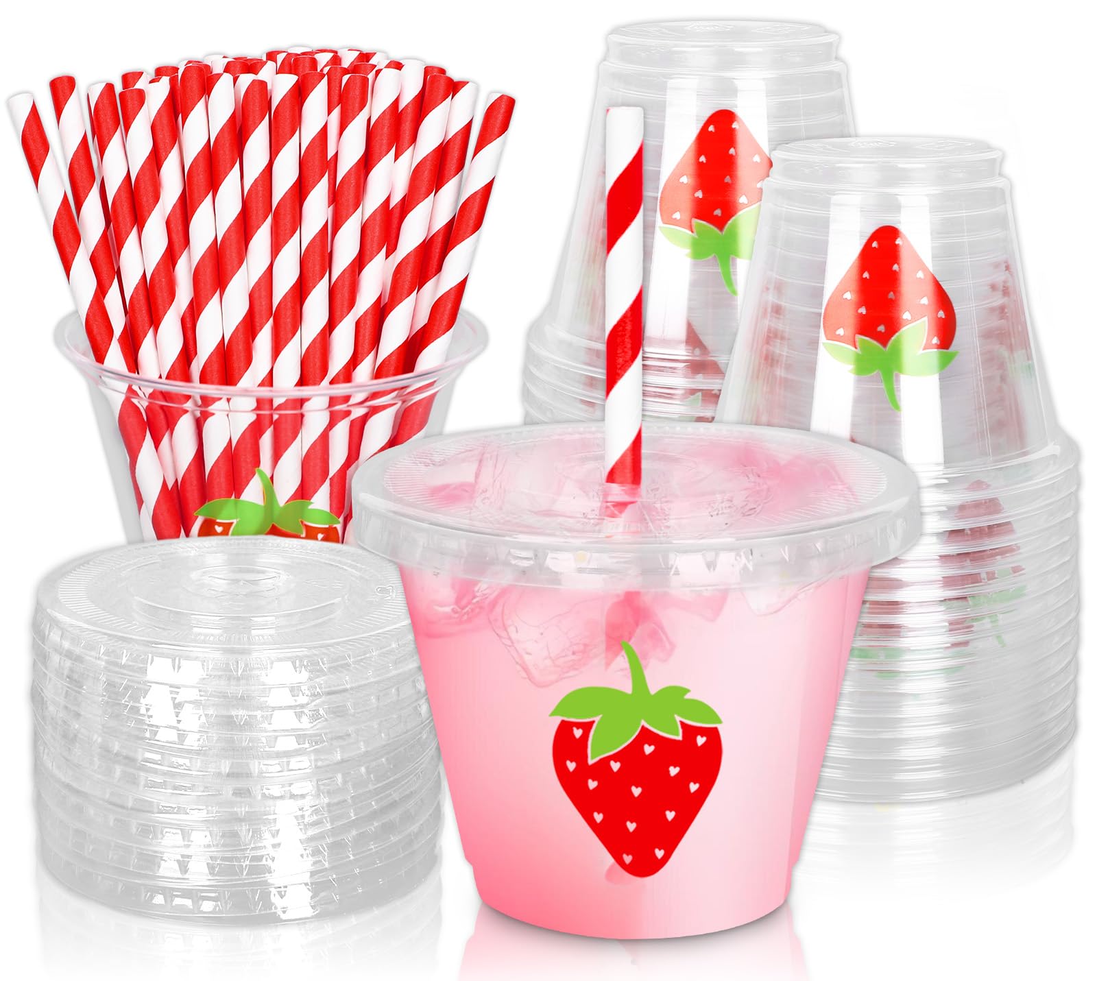 Amazon.com: Whaline 100Pcs Strawberry Disposable Plastic Cups with Lids ...