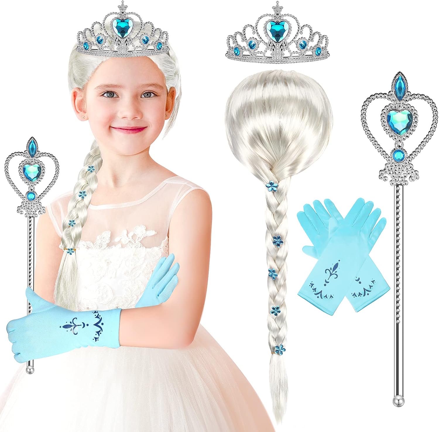 Amazon.com: Princess Wig Girls Cosplay Wig Princess Tiara Princess Wand ...