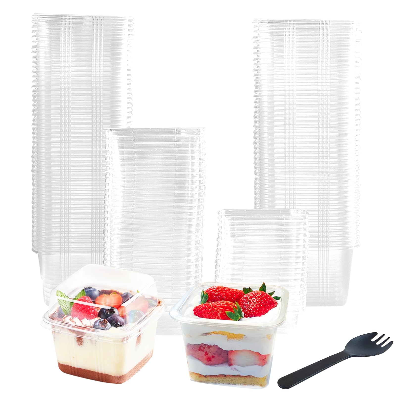 Amazon.com | 100 Pack 8OZ Plastic 50Pcs Square Dessert Cups with Lids ...