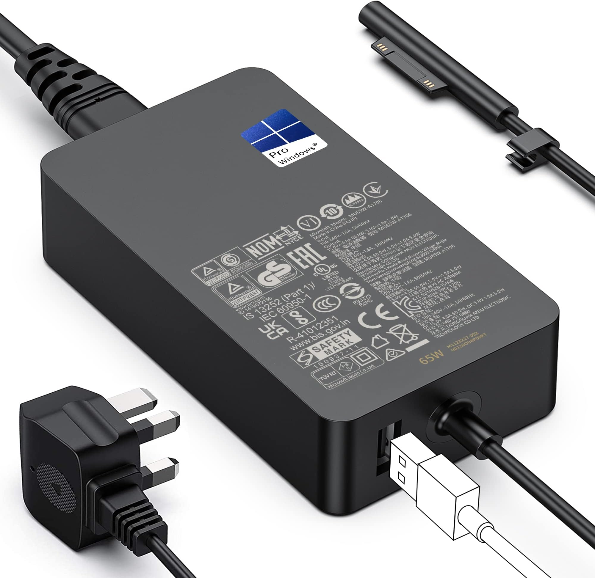 Microsoft 65W PSU for Surface Pro 4, 5, 6 and 7 UK Power Cord, Q5N ...