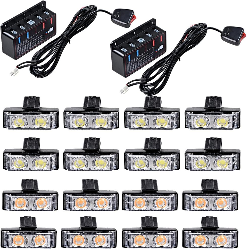 Amazon.com: 8X White + 8X Amber 2-LED Strobe Light Bar Warning ...