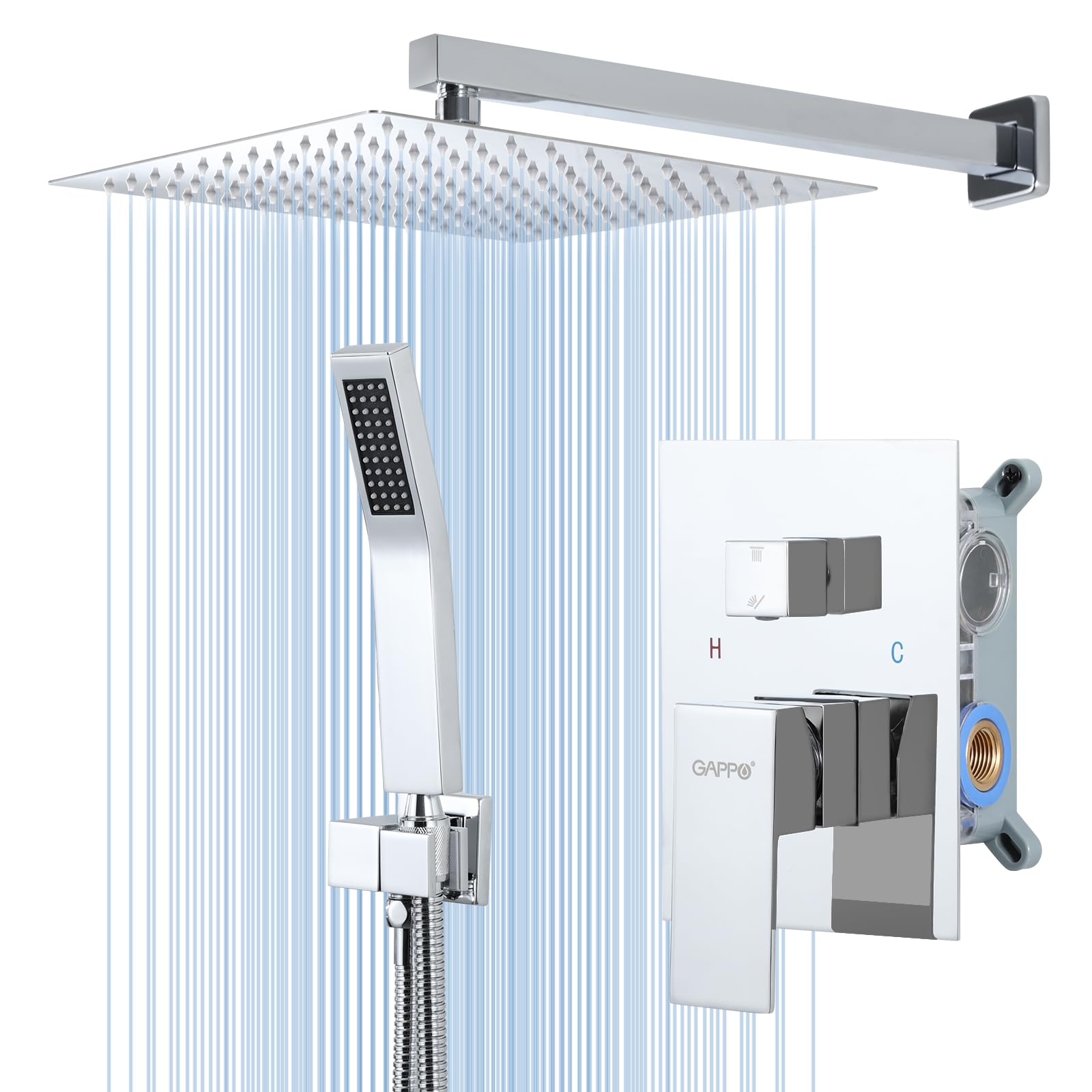 Gappo Shower System 12 Inch Polished Chrome, Wall Mounted Shower Faucet Set with High Pressure ...