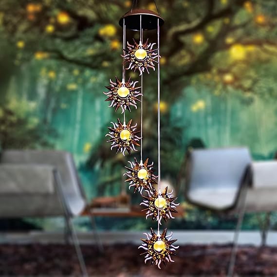 Amazon.com : Tryme Sun Solar Wind Chimes for Outside Hanging Garden ...