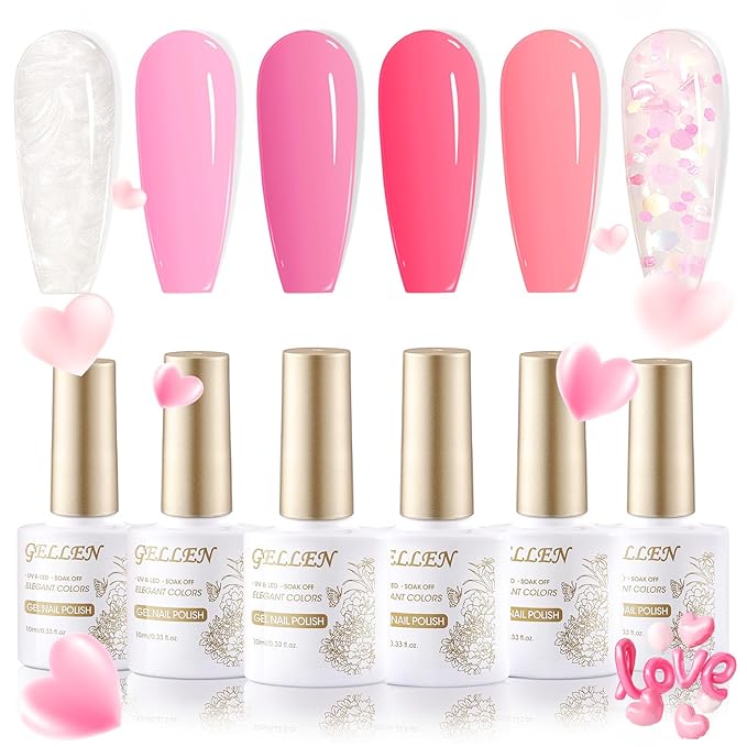 Amazon.com: GELLEN Pink Gel Nail Polish Set 6 Colors 10ML, Hot Pink ...