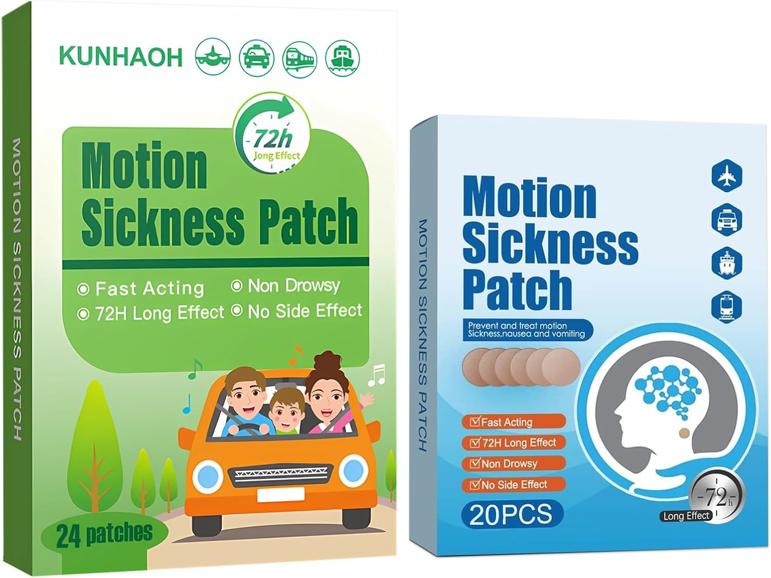 Amazon.com: KUNHAOH Motion Sickness Patch 24 Count+20 Count，Motion ...
