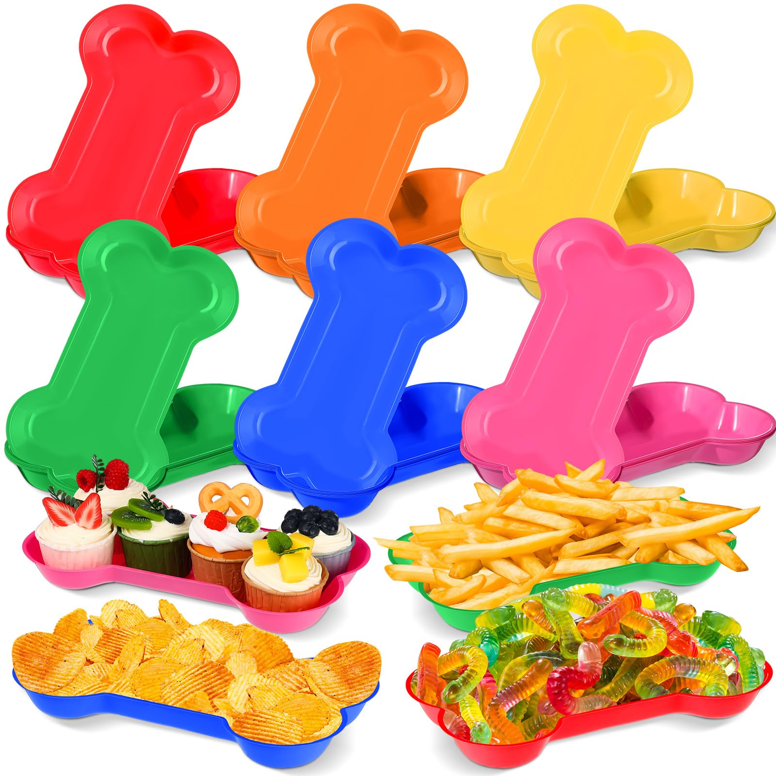 Nitial 60 Pieces Dog Paw Party Serving Trays Plastic Dog Bone Patrol ...