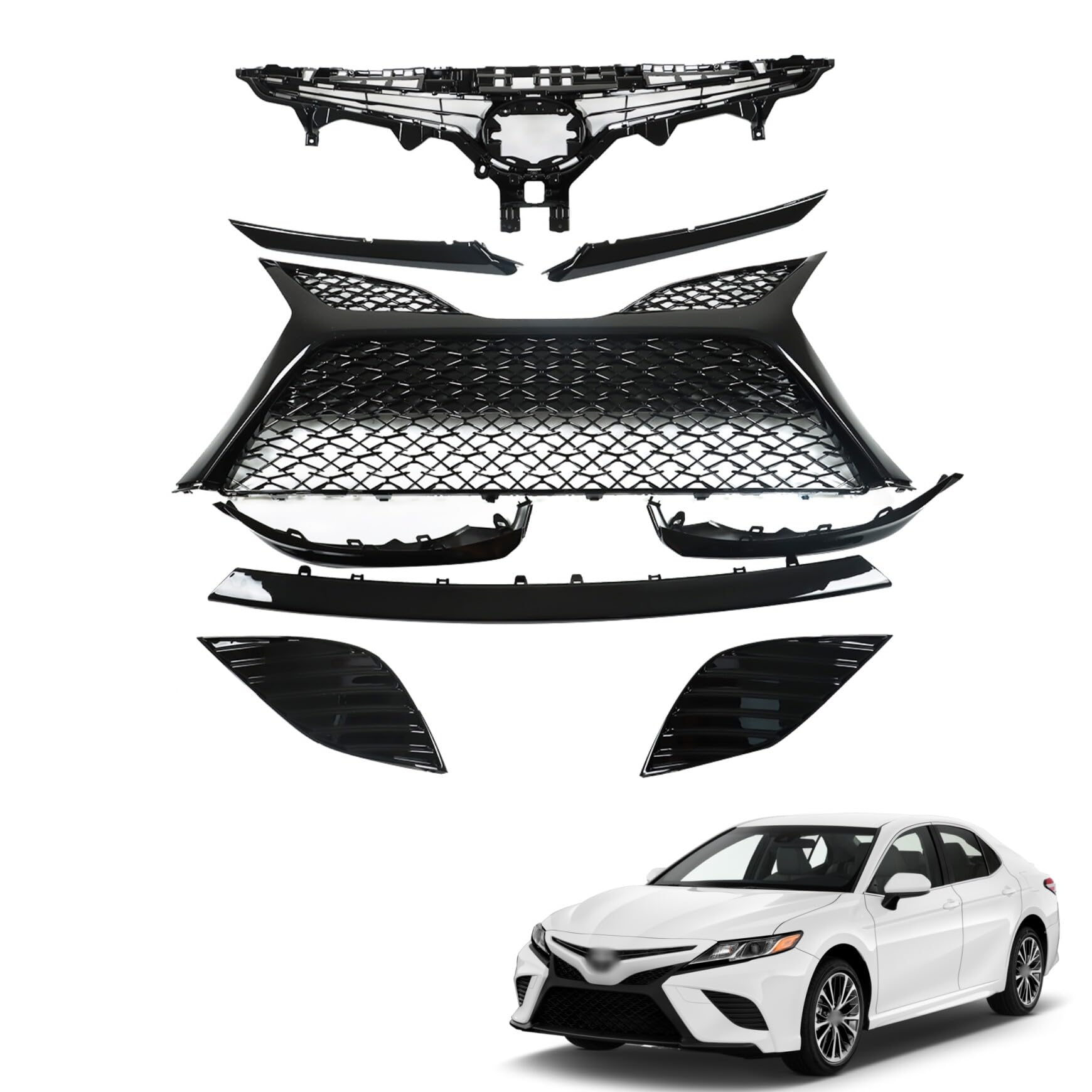Amazon.com: Silscvtt 9PCS Front Bumper Hood Grille Lower Molding Fog ...