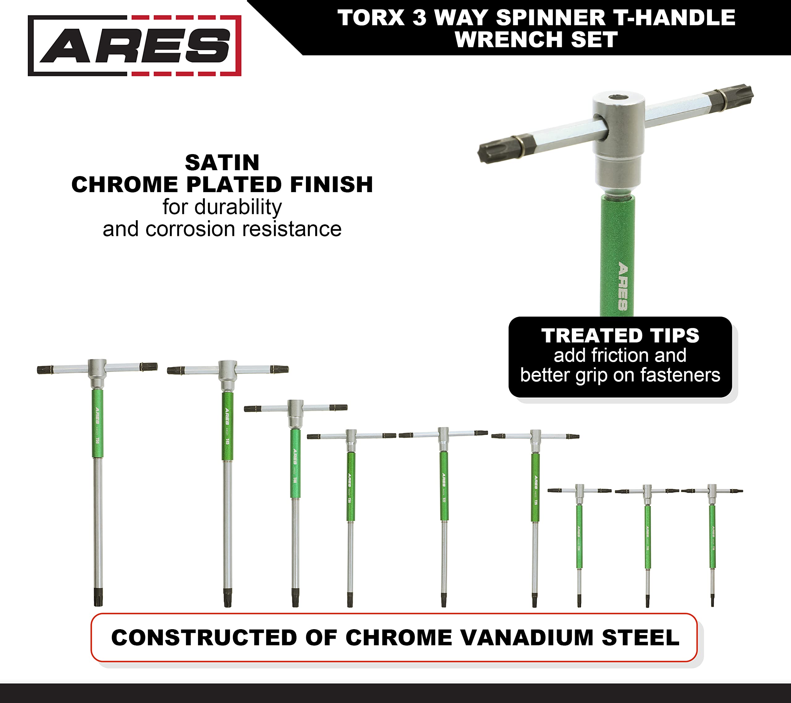 Snapklik.com : ARES 44003 9-Piece Torx 3-Way T-Handle Spinner Star Key ...