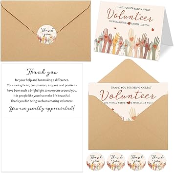 Amazon.com: Sinload 50 Sets Volunteer Thank You Cards with Envelopes ...