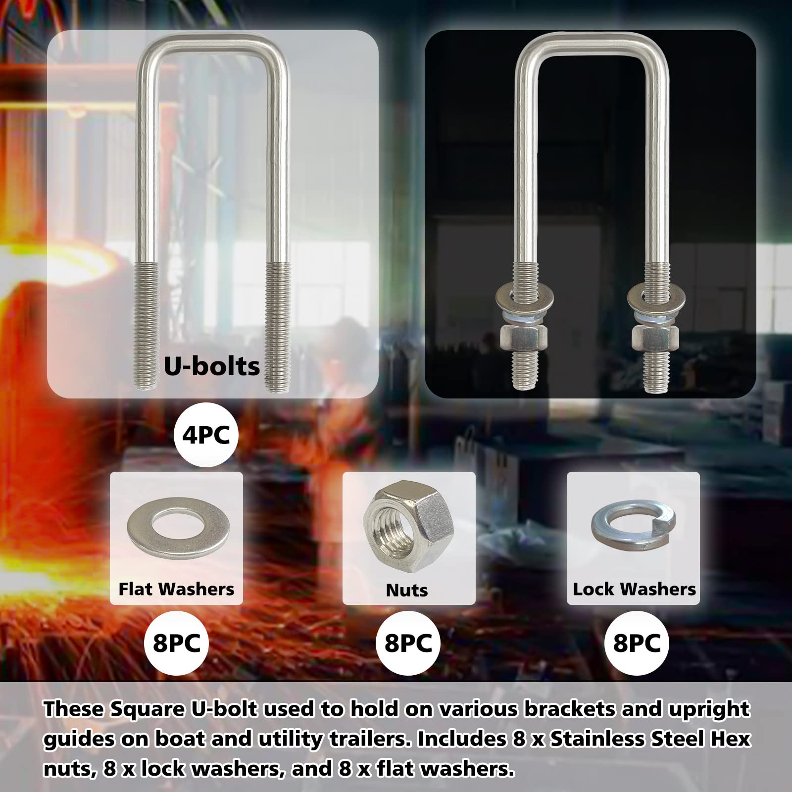 Snapklik.com : FITHOIST 4Pack Square U-Bolt 1/2-13 Thread Size, 304 ...