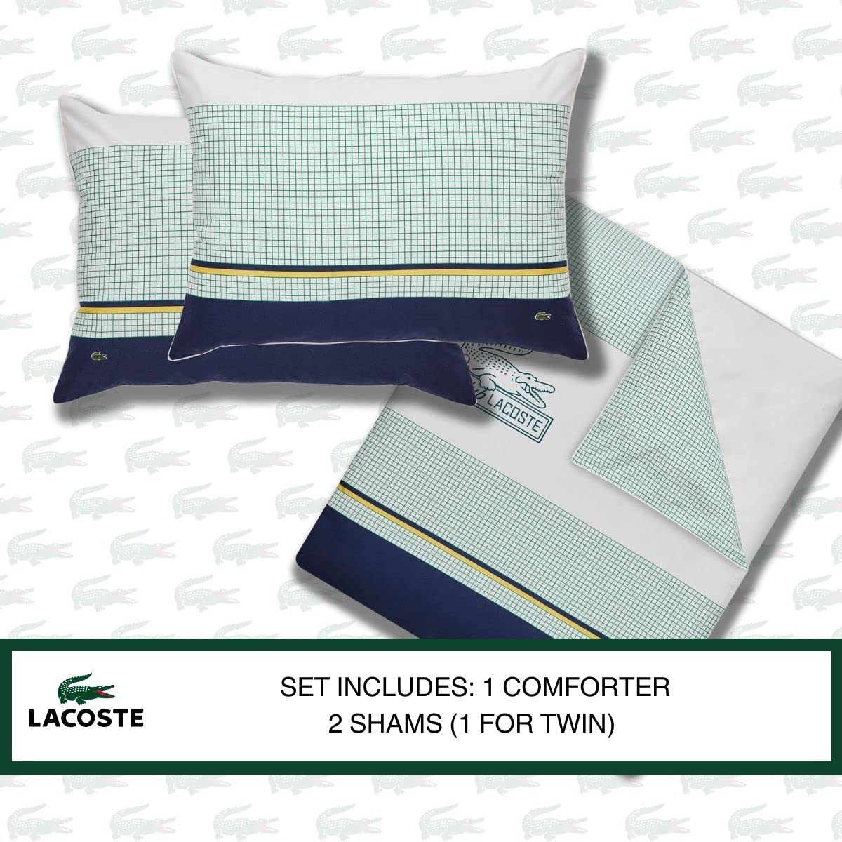 LACOSTE Valleyfield 100% Cotton, 3-Piece Reversible Comforter Set, Full ...