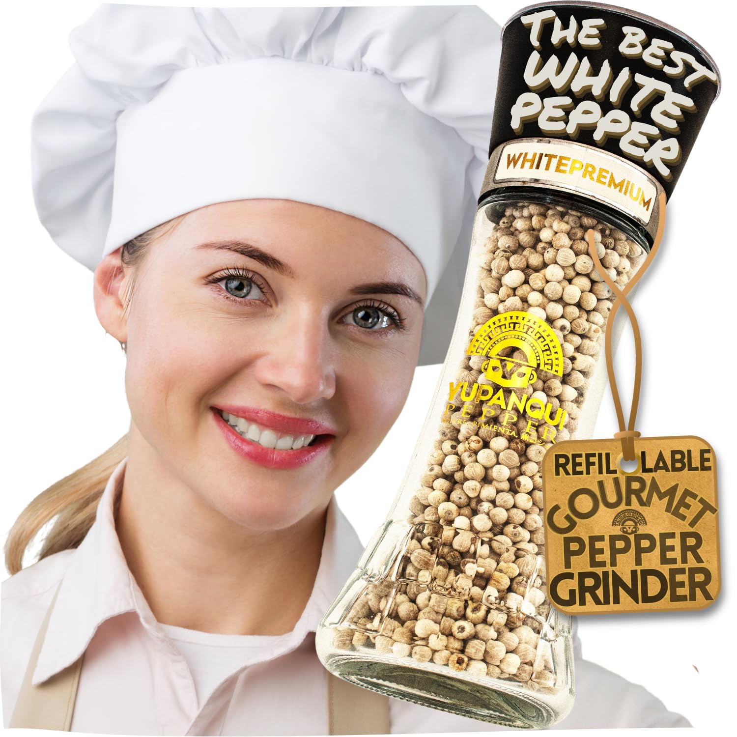Amazon.com : White Pepper Grinder with Peppercorns YUPANQUI White ...