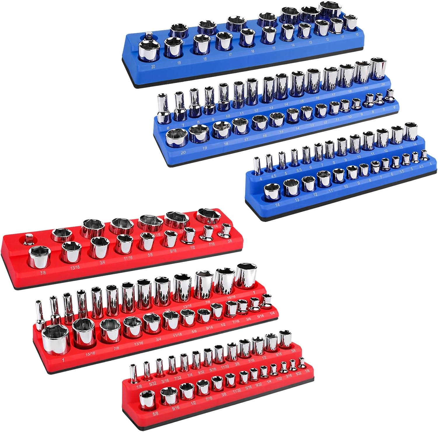 Magnetic Socket Organizer Set, 6pcs Metric SAE Magnetic Socket Holder ...