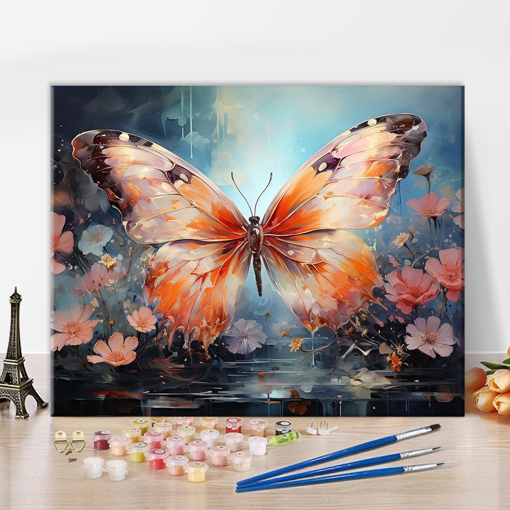 Amazon.com: TUMOVO Butterfly Paint by Number for Adults Canvas, Flowers ...