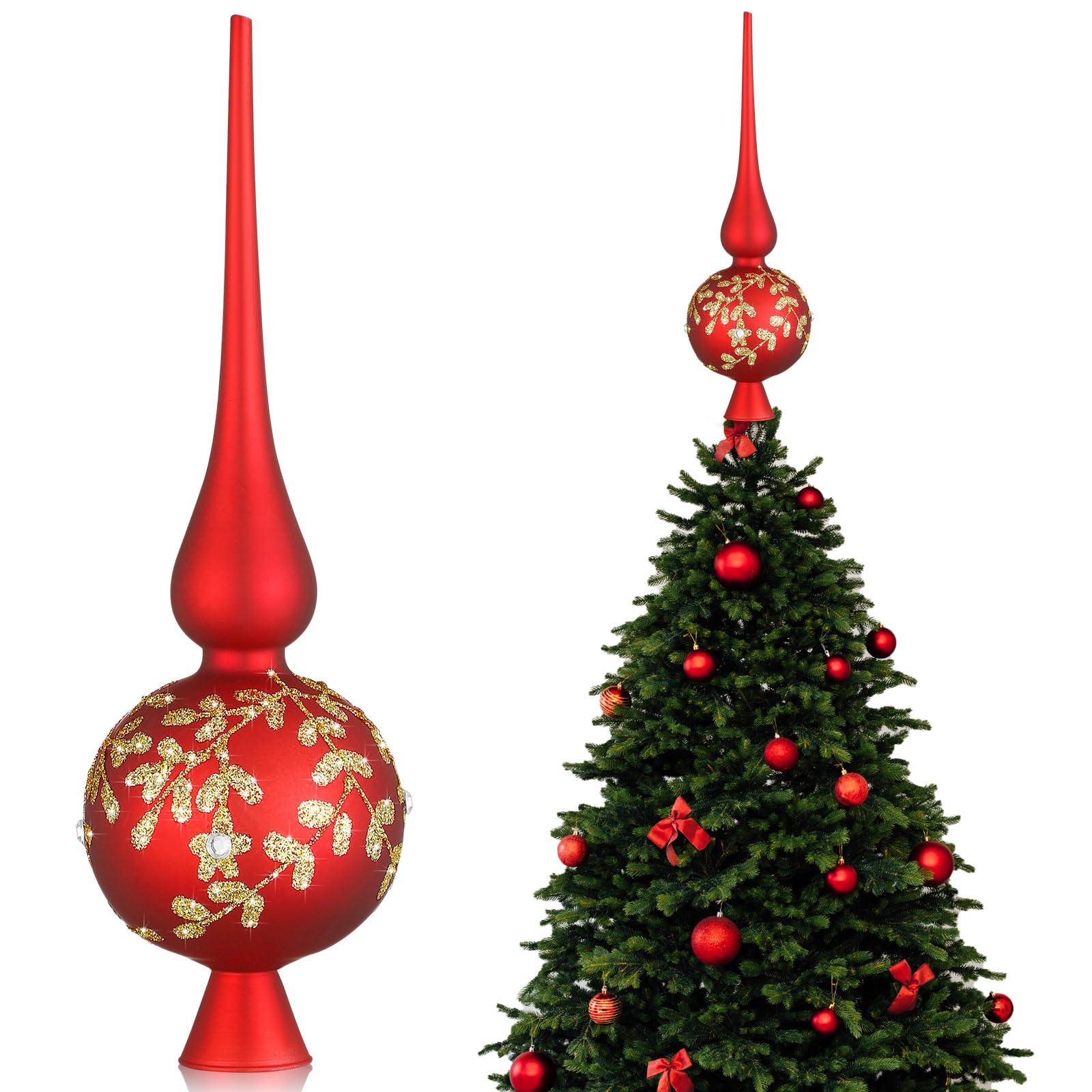 Amazon.com: Glass Christmas Finials Tree Topper Red Ornaments Spherical ...