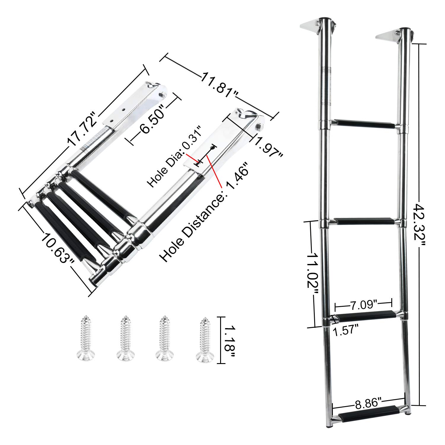 Snapklik.com : DasMarine 4 Step Pontoon Boat Ladder, 316 Stainless ...