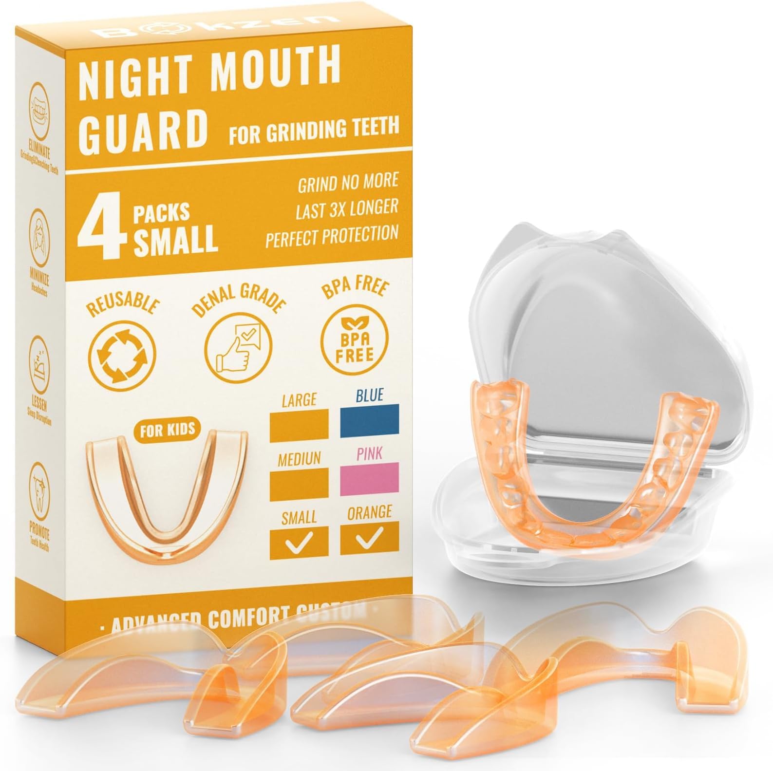 Amazon.com: 4 Pack Orange Kids Mouth Guard for Grinding Teeth, Moldable ...
