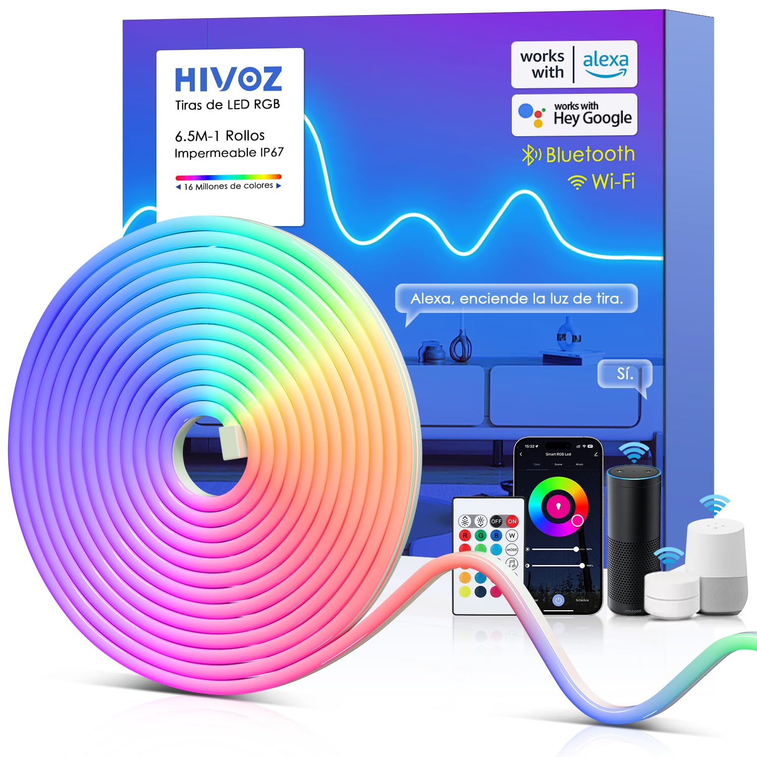 Luces Led Alexa WiFi 6.5M Tira Led Neon RGB para Cuarto Luz Compatible ...