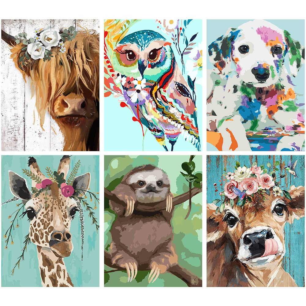 6 Pack Paint By Numbers Adult Kit Animal-Adult Paint By Number Kits ...