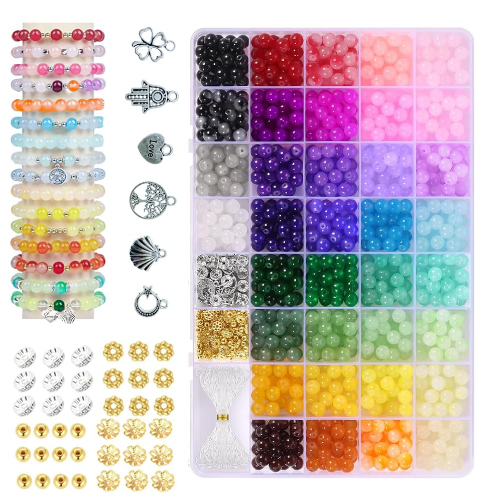 36 Colors Glass Beads 8mm Beads 1060 Pcs Bracelet Making Kit Crystal ...