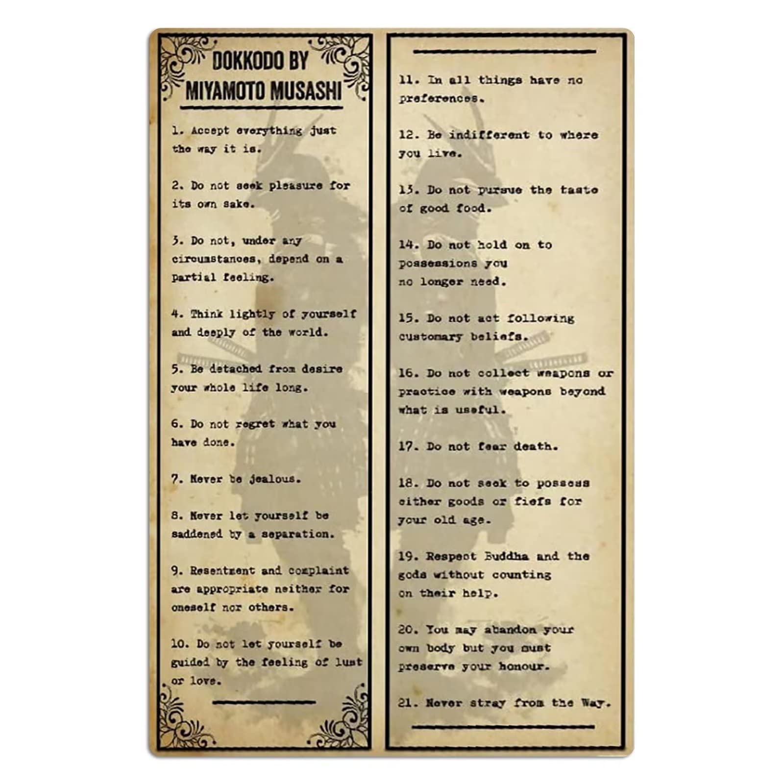 Amazon.com: JIUFOTK Dokkodo By Miyamoto Musashi Metal Tin Signs Samurai ...