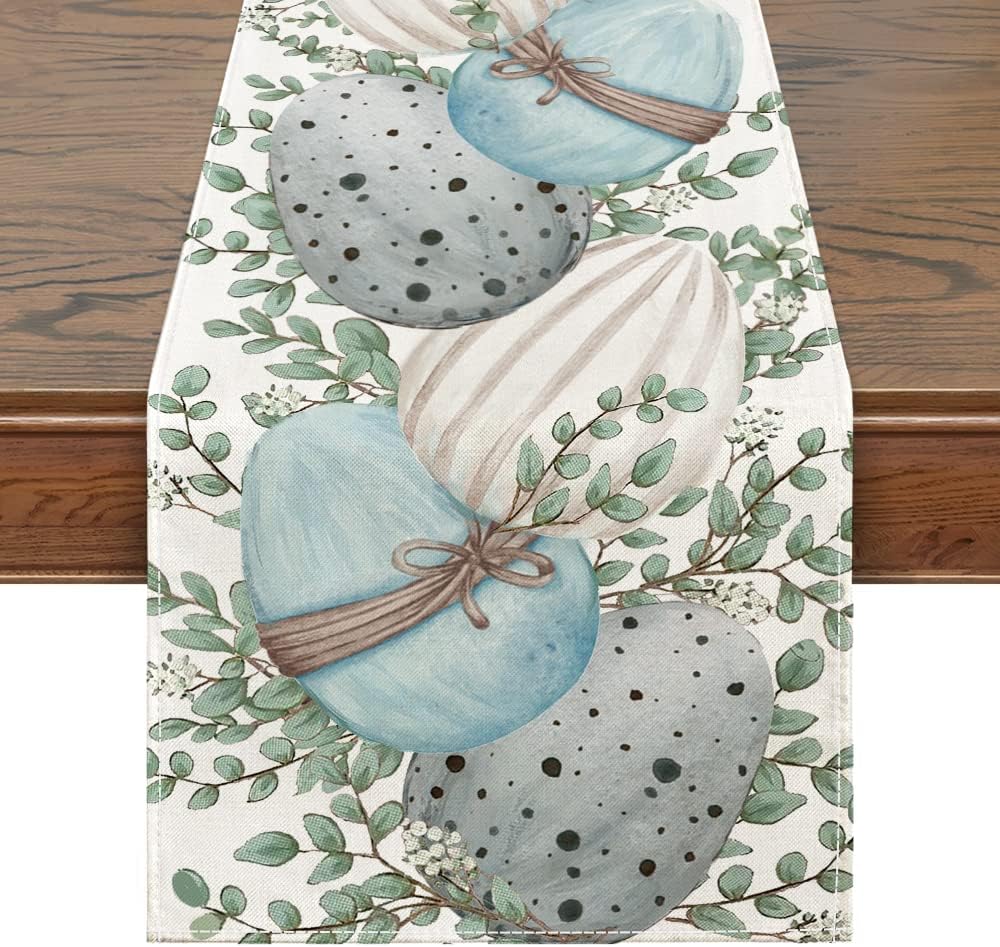 Amazon.com: Siilues Easter Table Runner, Easter Eggs Decorations Happy ...
