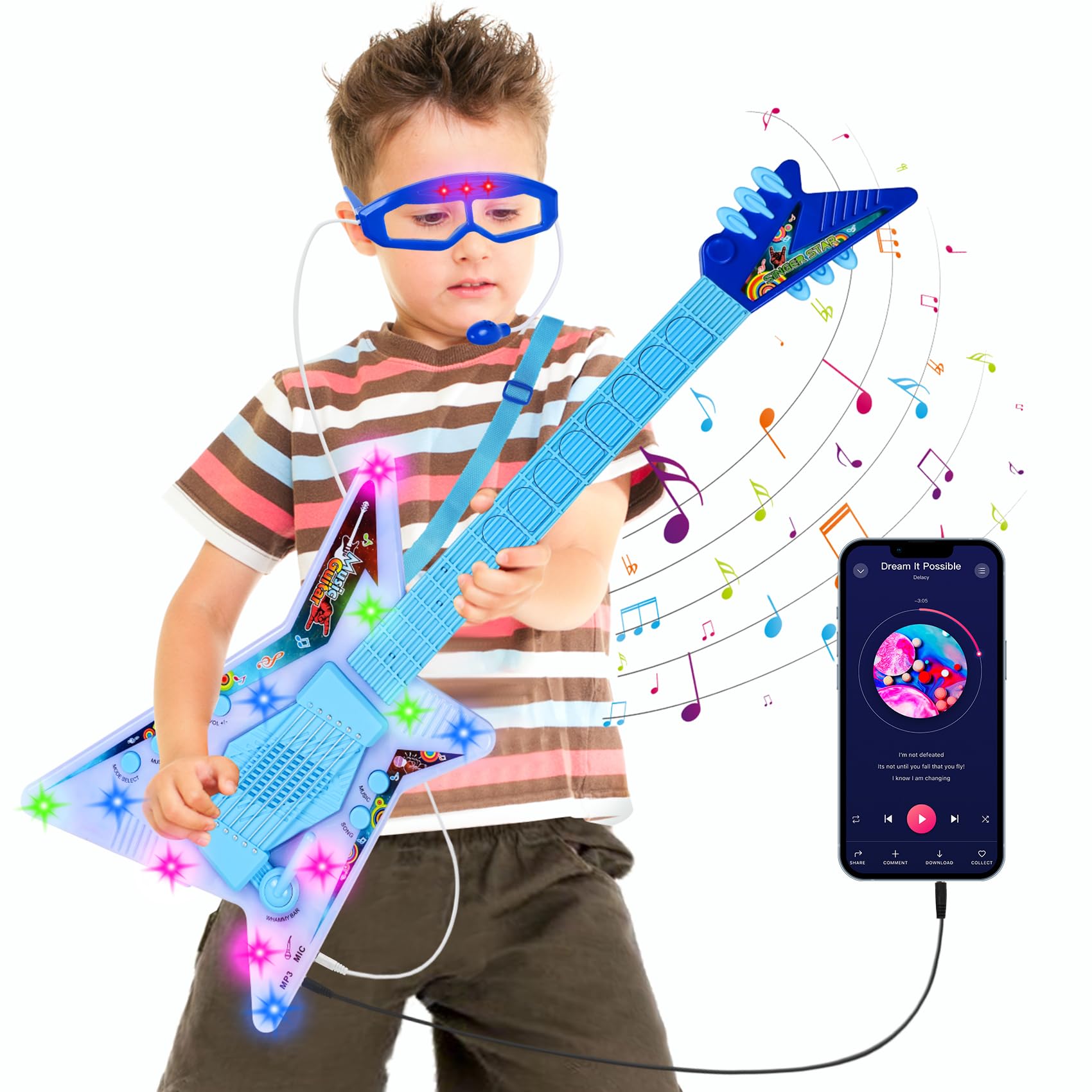 Amazon.com: Guitar and Microphone Play Set with Glasses,Music Toys with ...