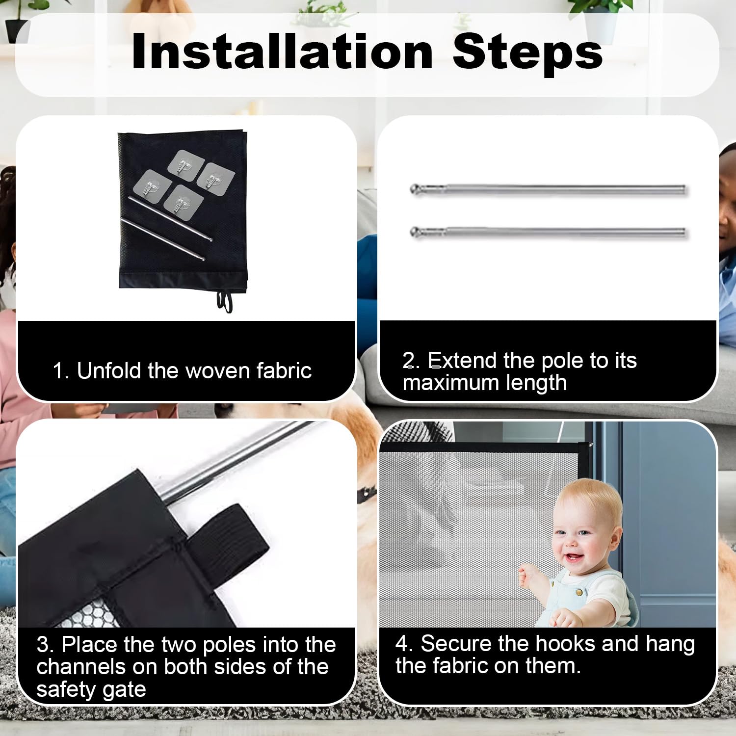 Stair Gates for Dogs Portable Mesh Stair Gate No Drilling Dog Gate ...