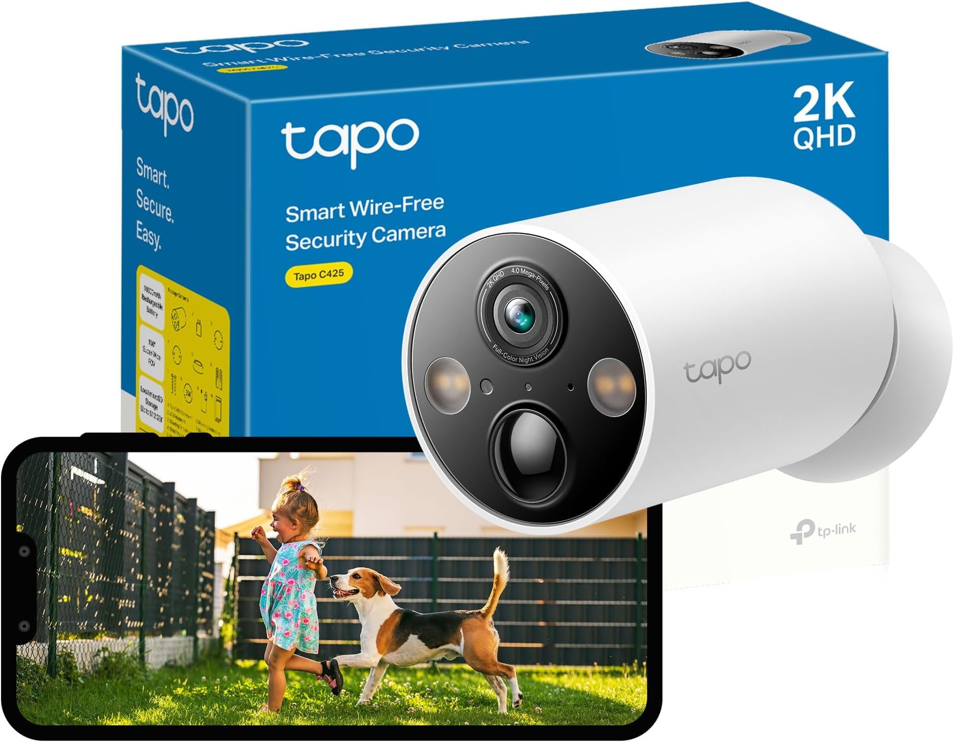 Tapo C425 2K 4MP QHD Battery Security Camera Outdoor Wireless, 300-day ...