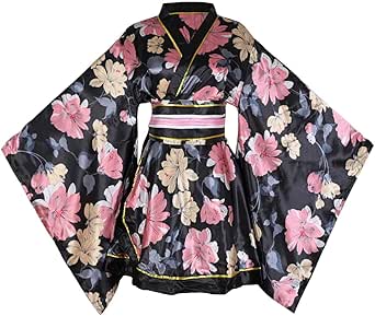 Amazon.com: Women's Short Kimono Japanese Geisha Costume Azalea Flower ...