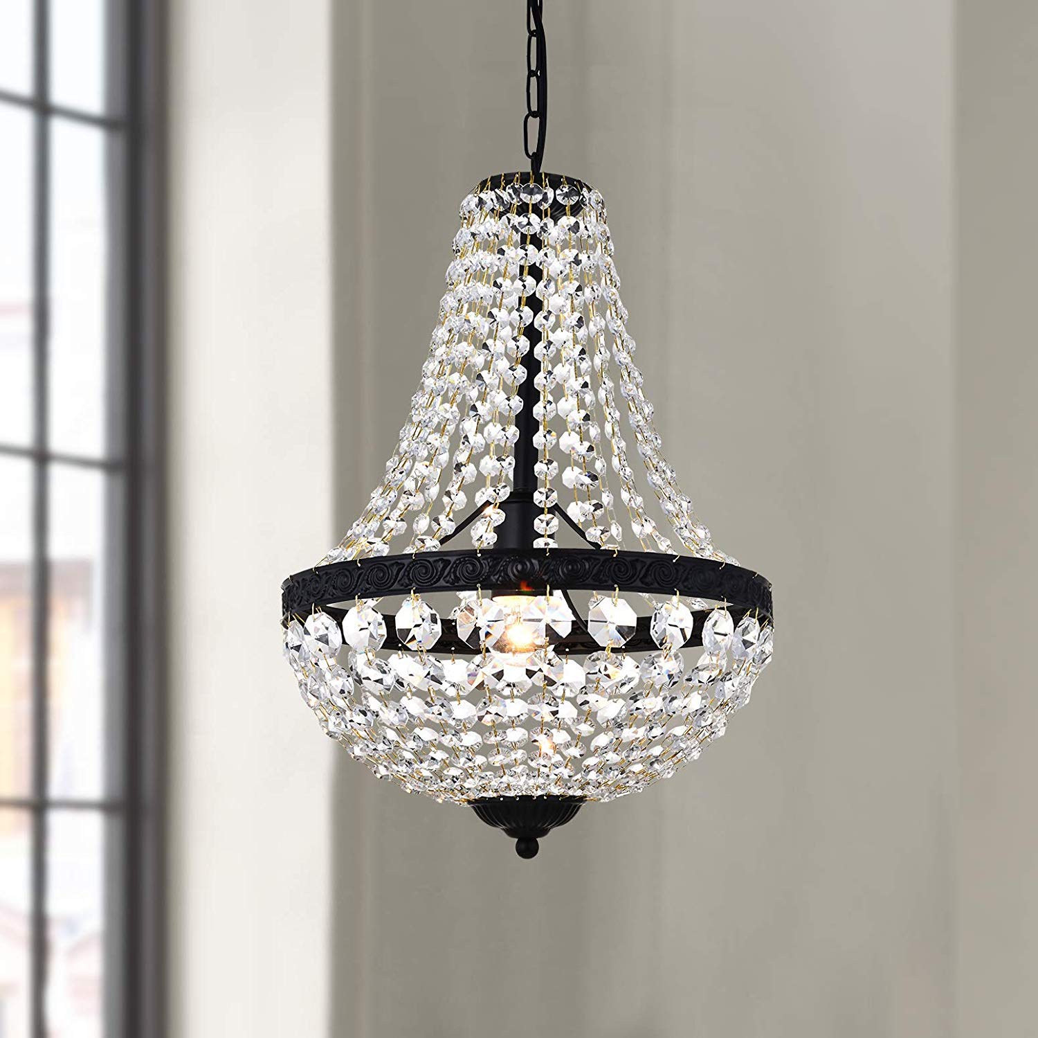 Bestier Modern French Empire Black Finish Farmhouse Crystal Pendant ...