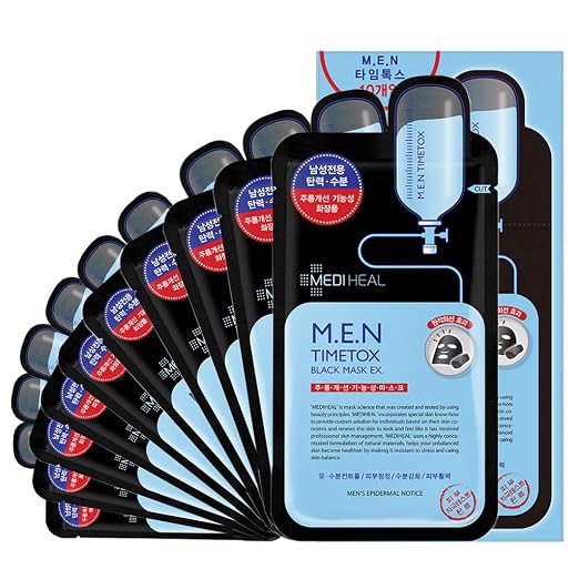 Amazon.com : Mediheal M.E.N Timetox Black Mask EX. Pack of 10 - Sebum ...