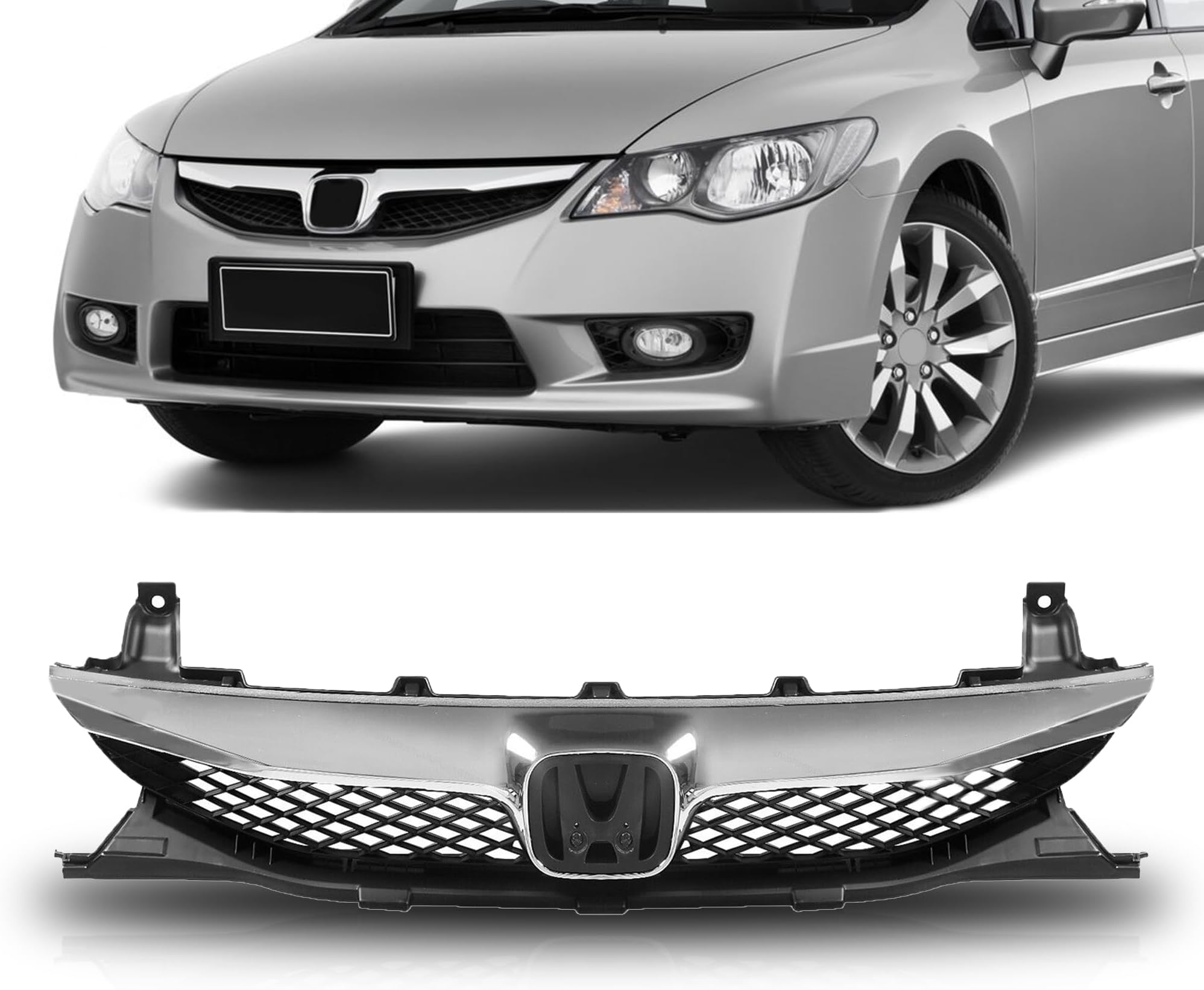 Amazon.com: PartsFlow Front Bumper Grille Black With Chrome Grill For ...