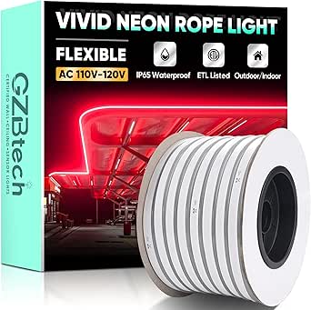 GZBtech Flexible LED Neon Rope Lights 66FT, AC 110-120V Waterproof Neon ...