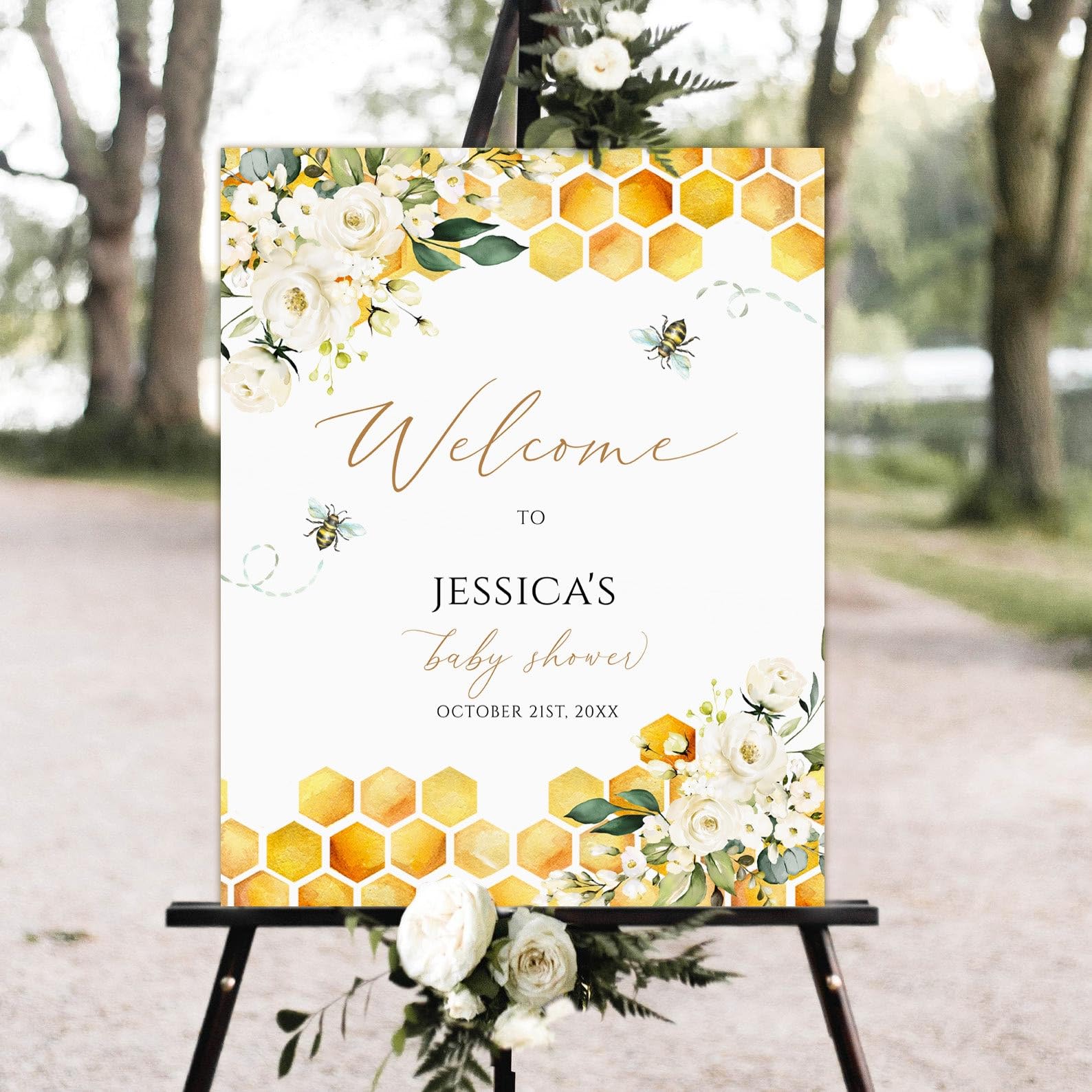 Amazon.com : Baby Shower Welcom Sign, Editable Rustic Honey Bumble Bee ...