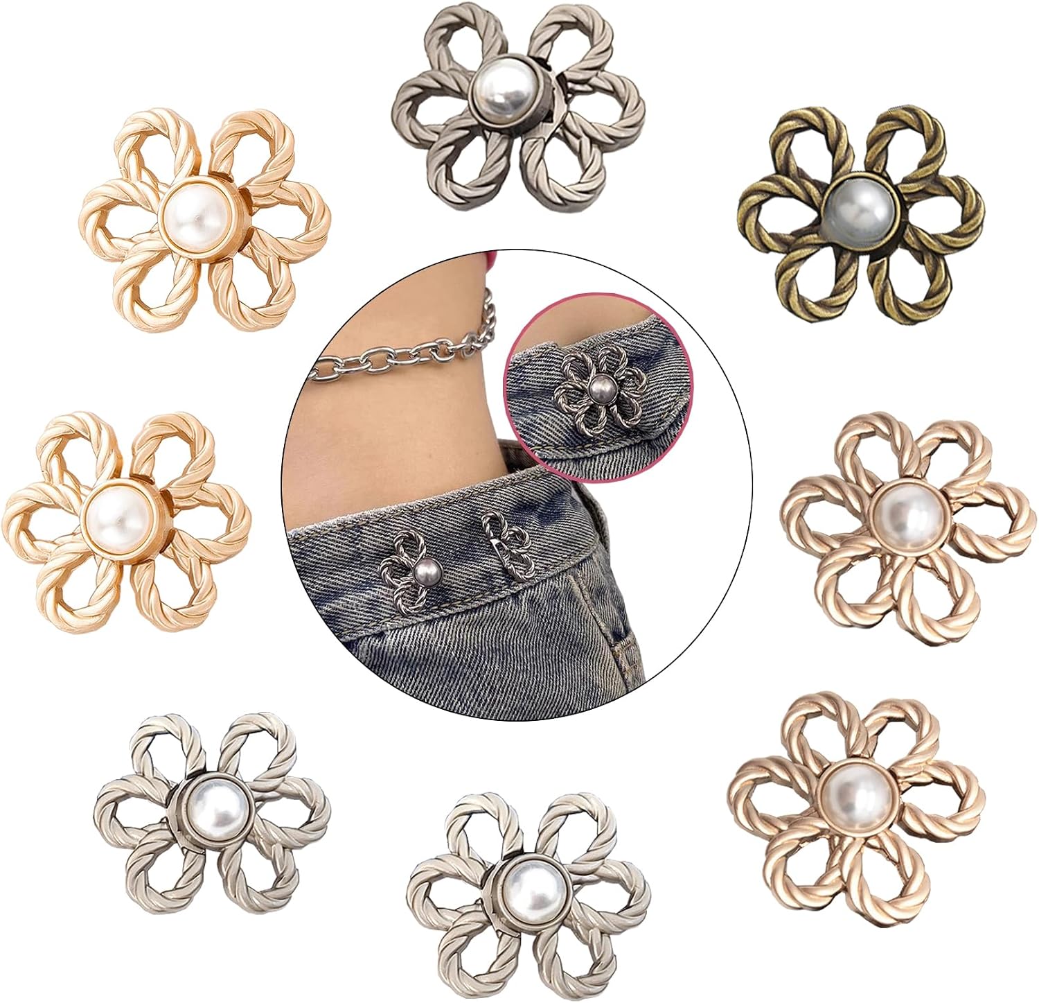 Amazon.com: 8Sets Pant Waist Tightener, Detachable Flower Jean Buttons ...
