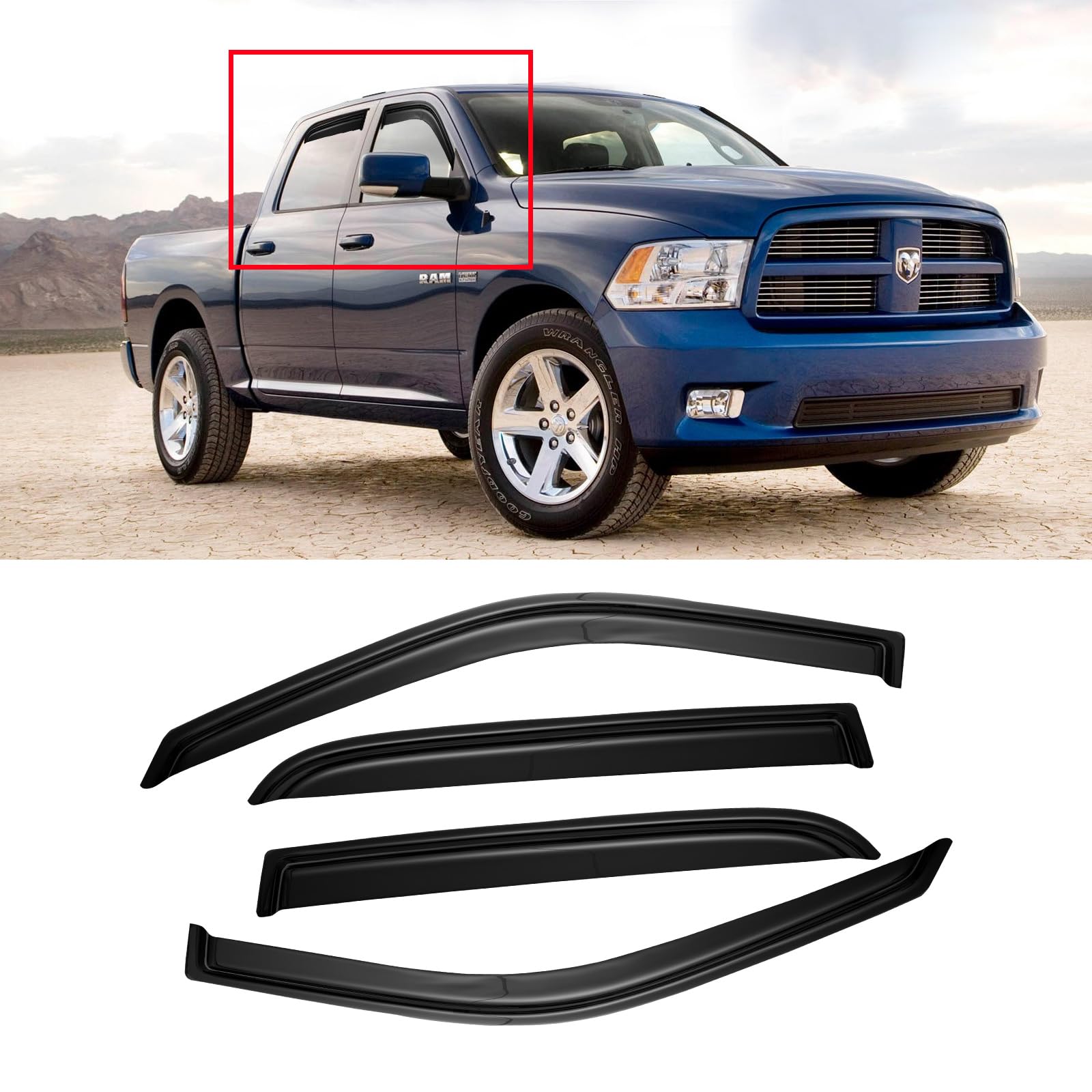Amazon.com: Window Visor for 2009-2018 Dodge Ram 1500 Crew Cab, Out ...