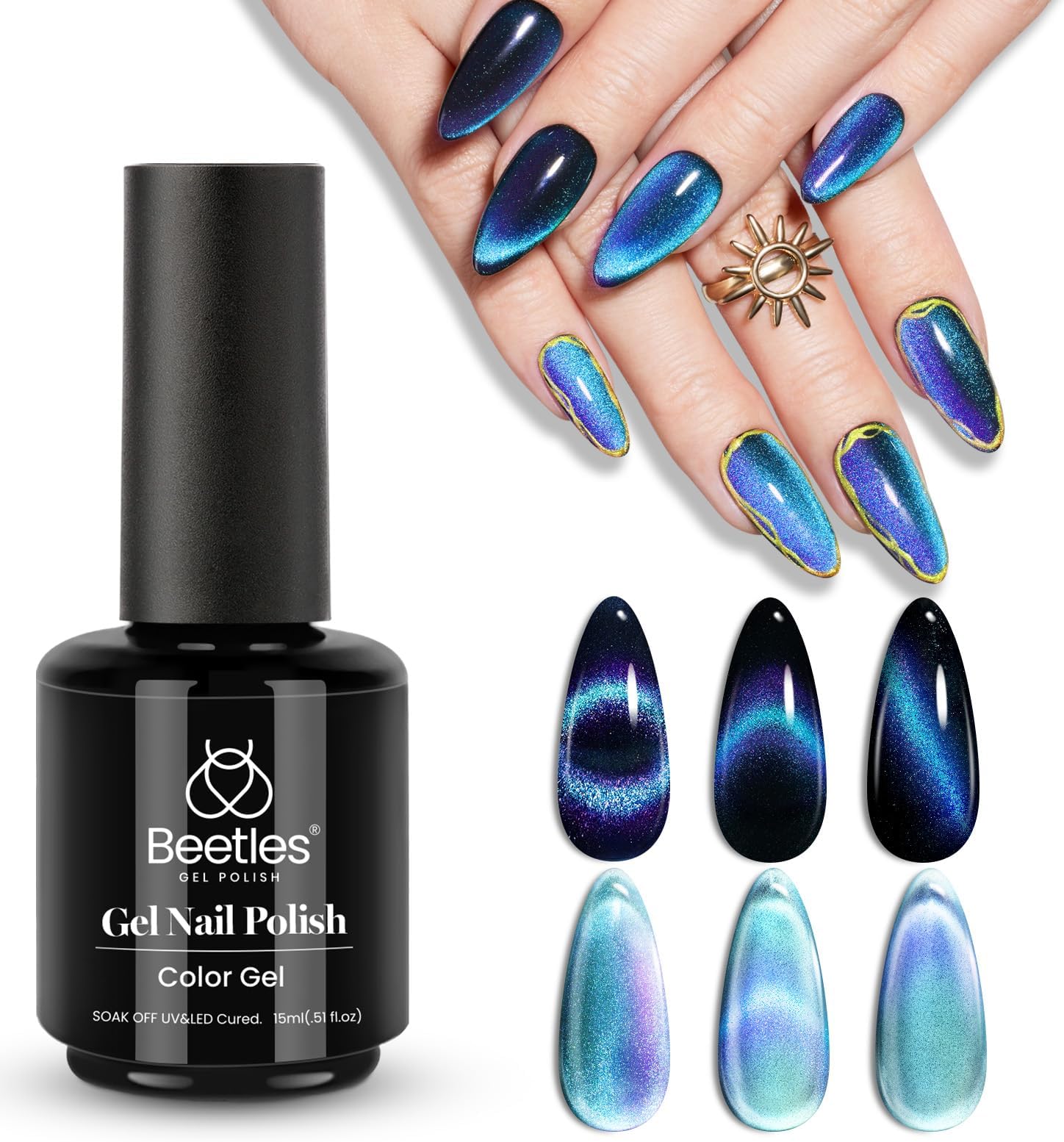 Amazon.com: Beetles Blue Cat Eye Gel Nail Polish, 1 PCS 15ml 0.5Oz ...