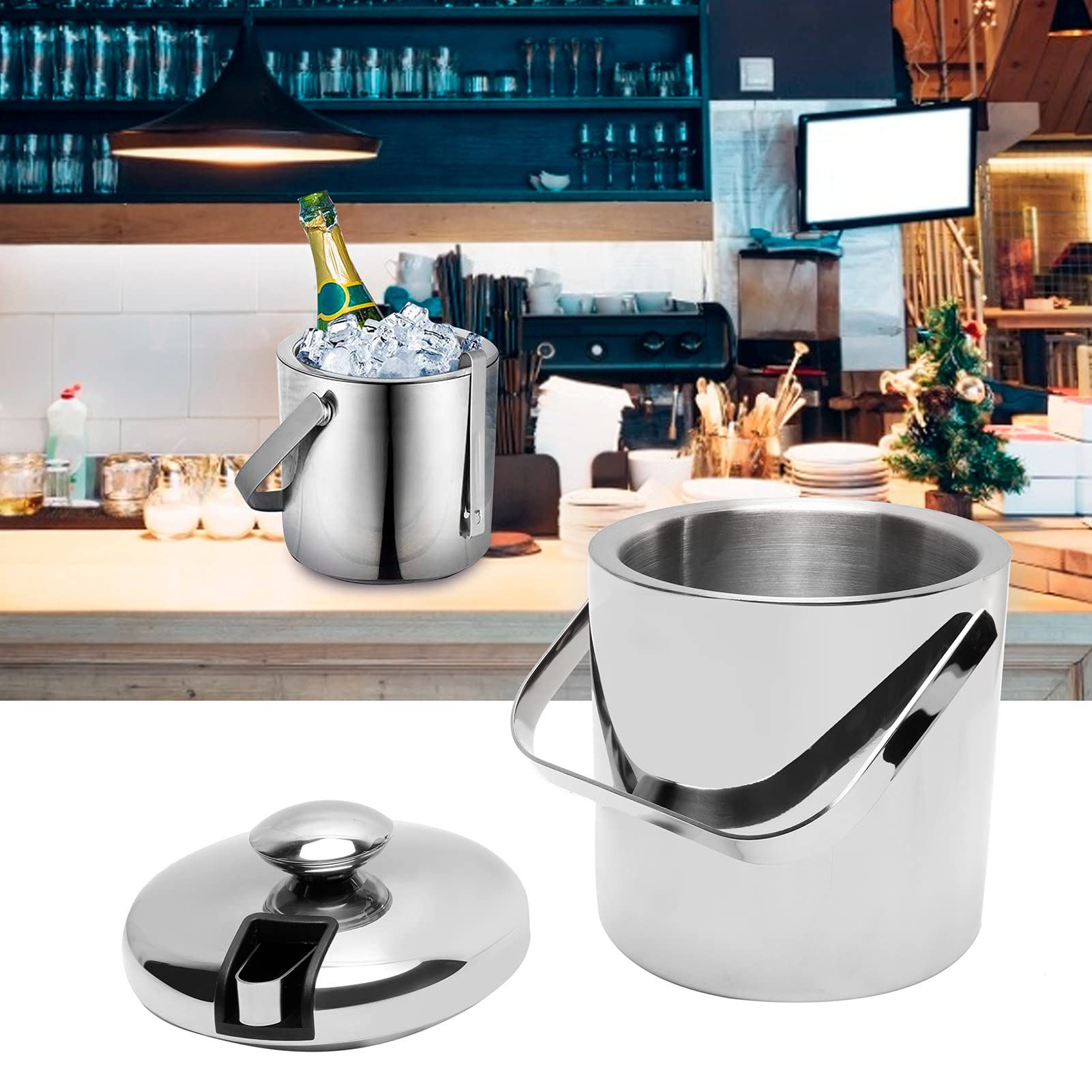 Large Insulated Ice Bucket With Lid Stainless Steel Ice Bucket Set ...