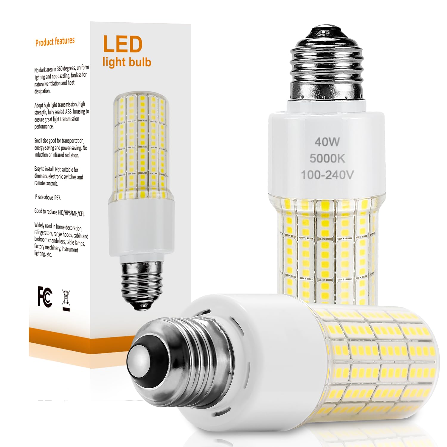 2-Pack LED Light Bulbs 300W Equivalent, 40W 5000 Lumens 5000K Daylight ...
