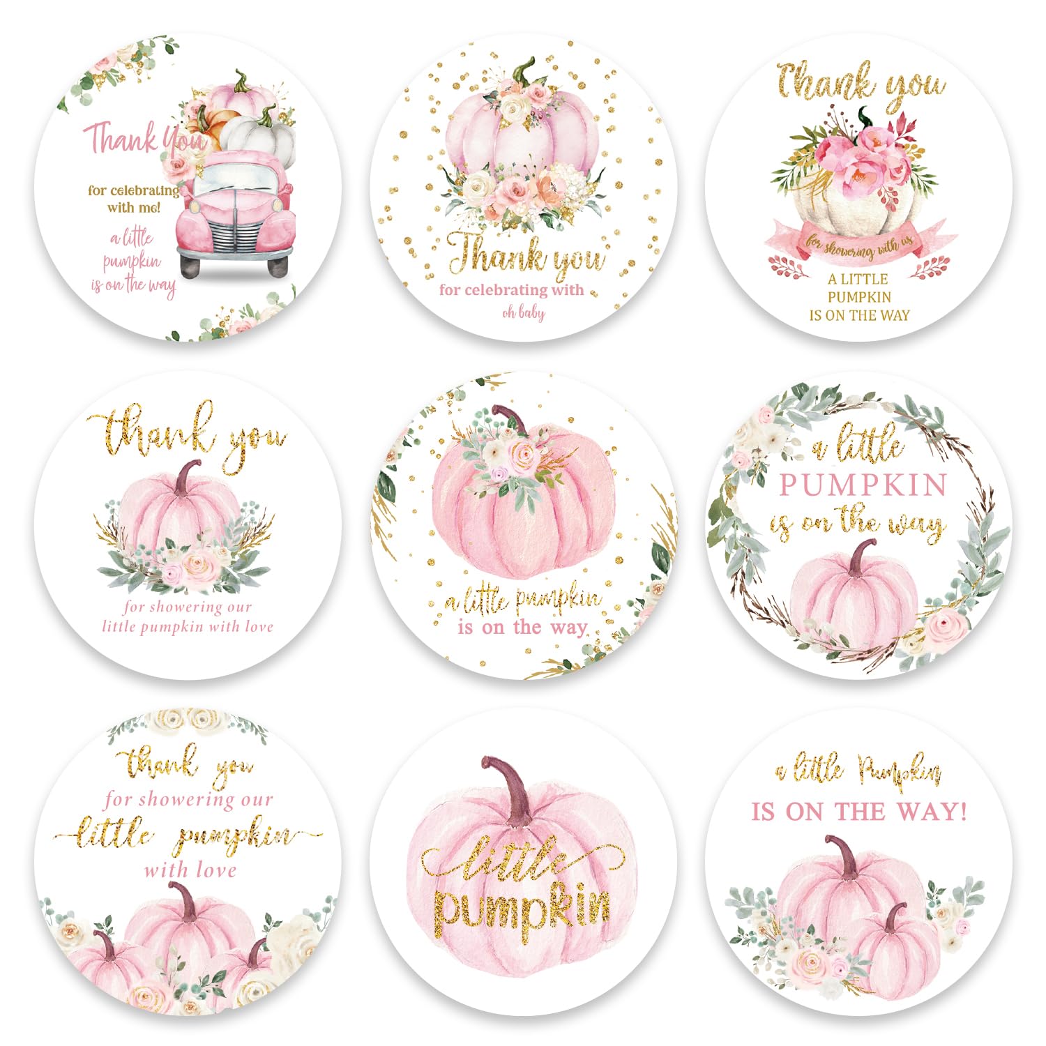 Amazon.com: Quera 90 Little Pumpkin Baby Shower Thank You Stickers ...