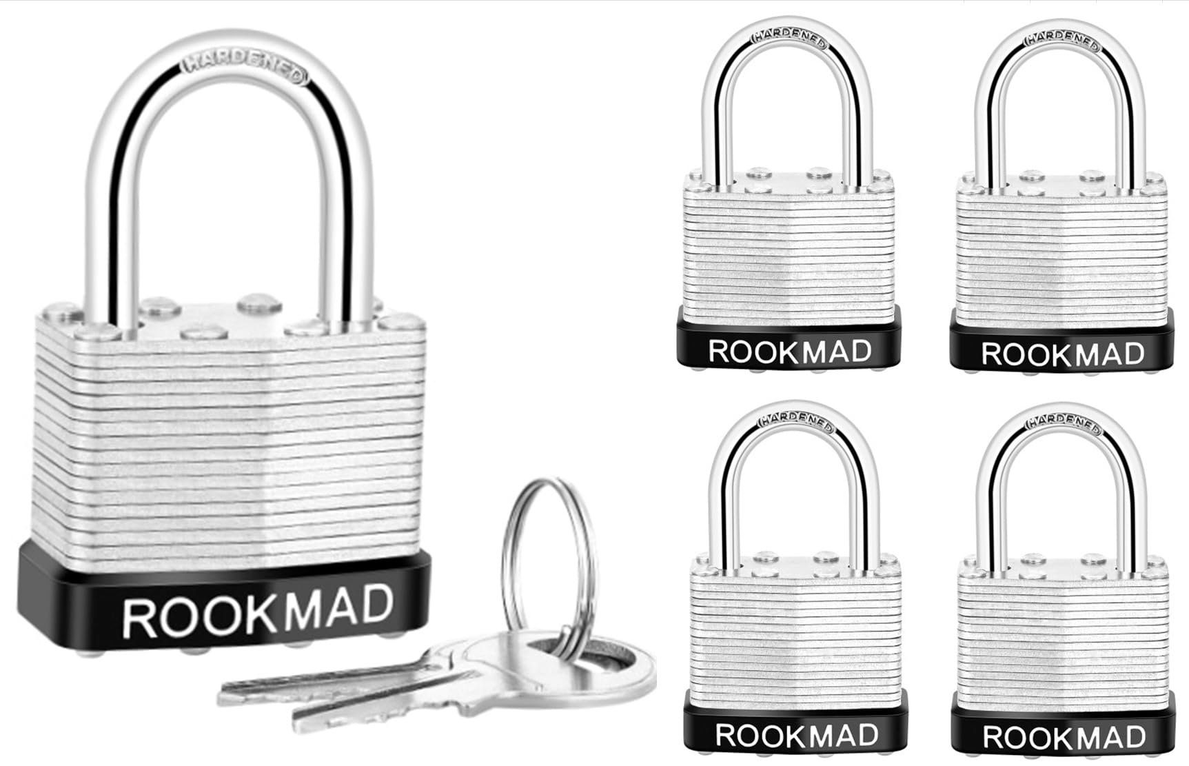 RookMad Keyed Padlocks, Laminated Steel Padlock, Keyed Alike Locks with ...
