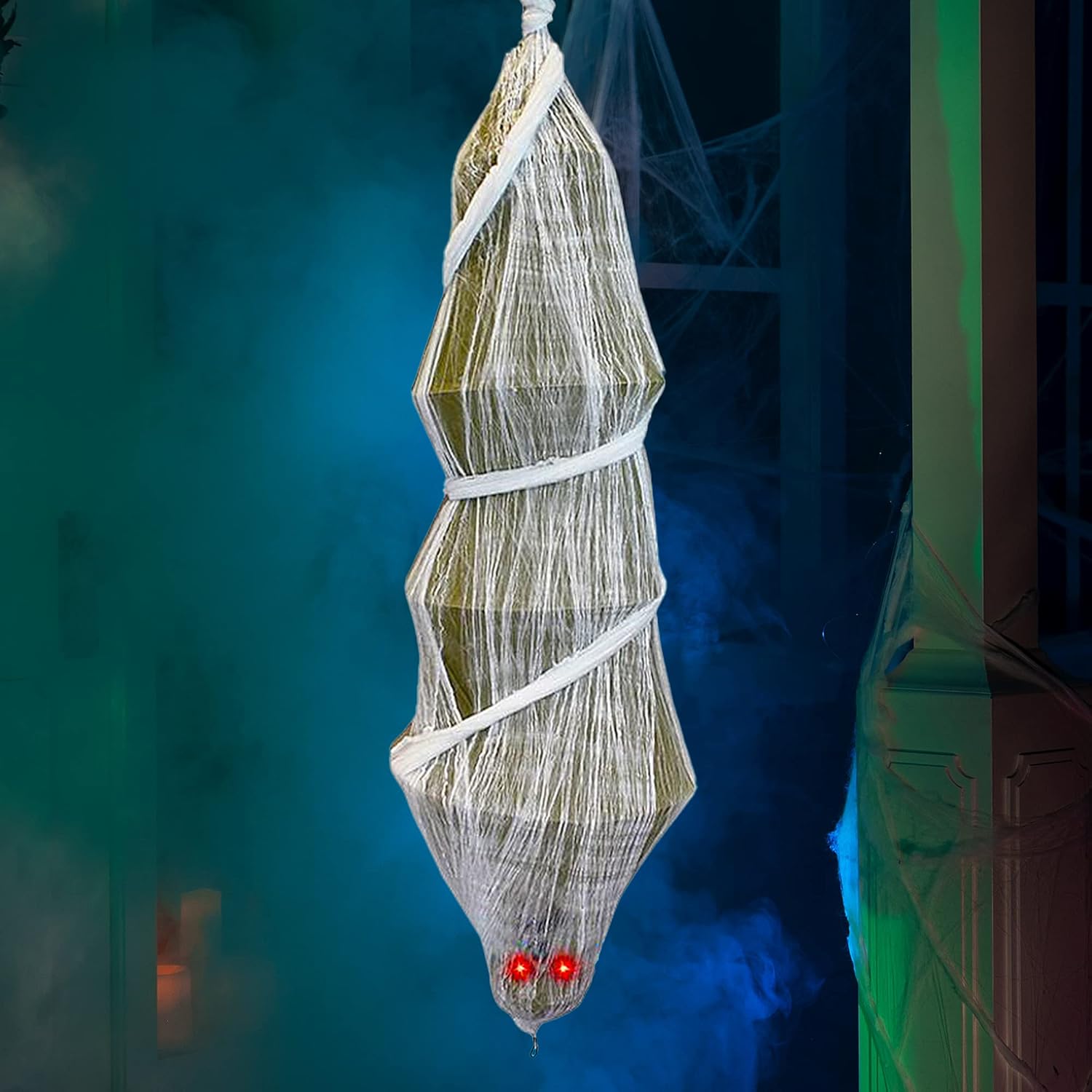 JOYIN 68" Halloween Animated Hanging Cocoon Corpse with Light-up Eyes ...