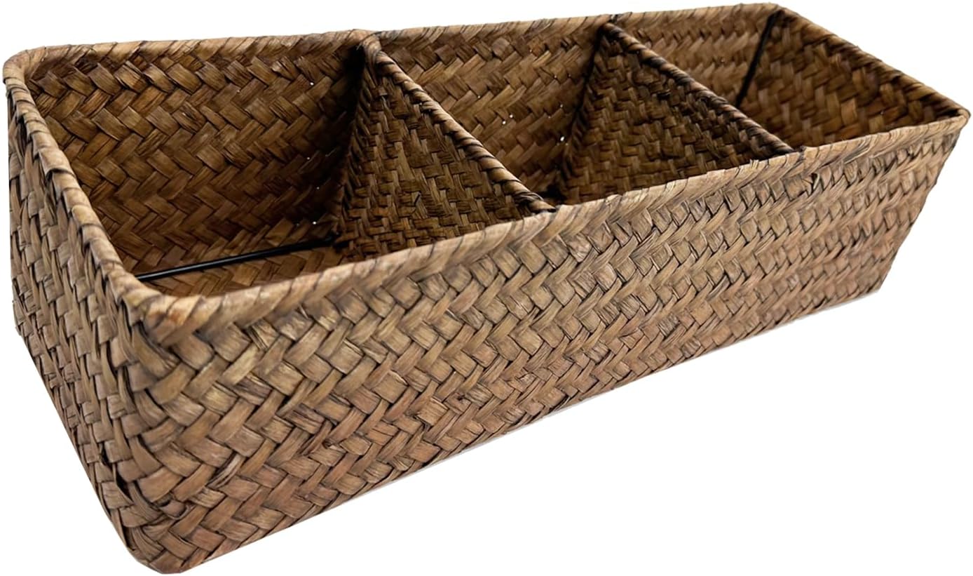 Amazon.com: Ululusky Seagrass Toilet Tank Basket,3 Sections Woven Baskets for Bathroom ...