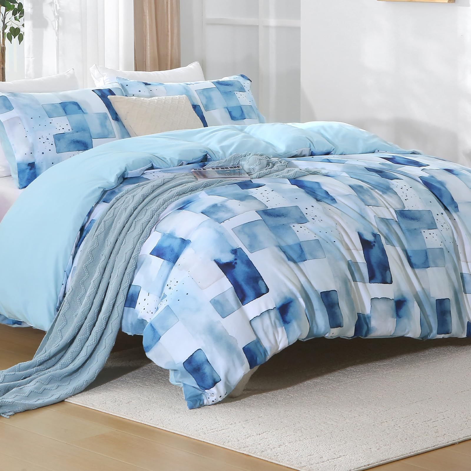 Amazon.com: MUXHOMO Duvet Cover Queen Size, 3 Pieces Plaid Duvet Cover ...
