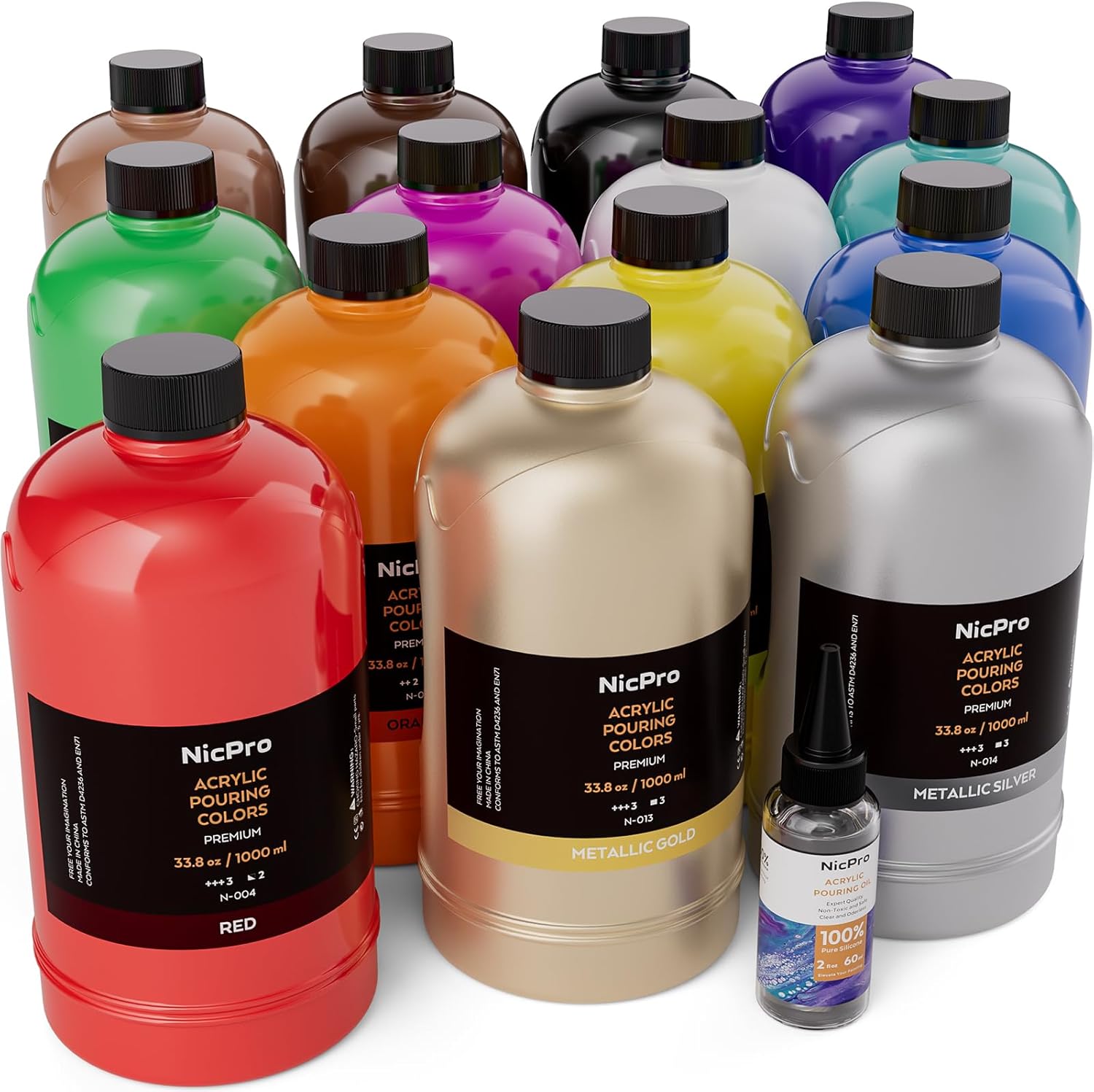 Nicpro 14 Colors Large Bulk Acrylic Pour Paint Set (33.8 oz,1000 ml ...