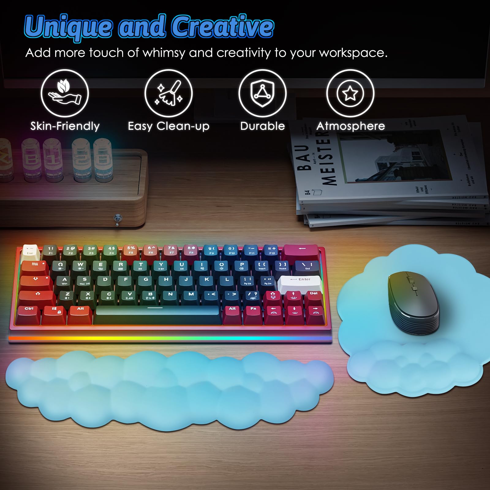 Keyboard Cloud Wrist Rest with Soft Leather Memory Foam Wrist Support ...